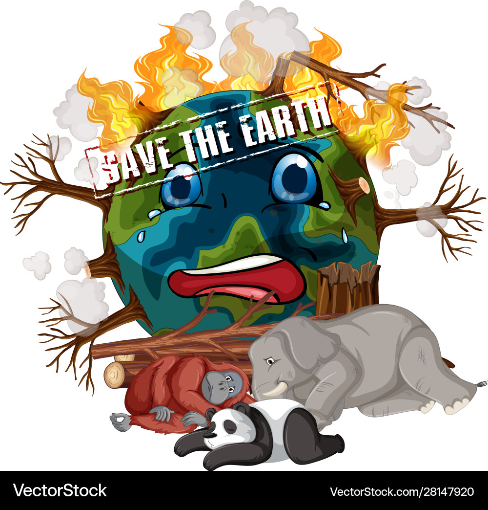 Poster design with earth on fire Royalty Free Vector Image