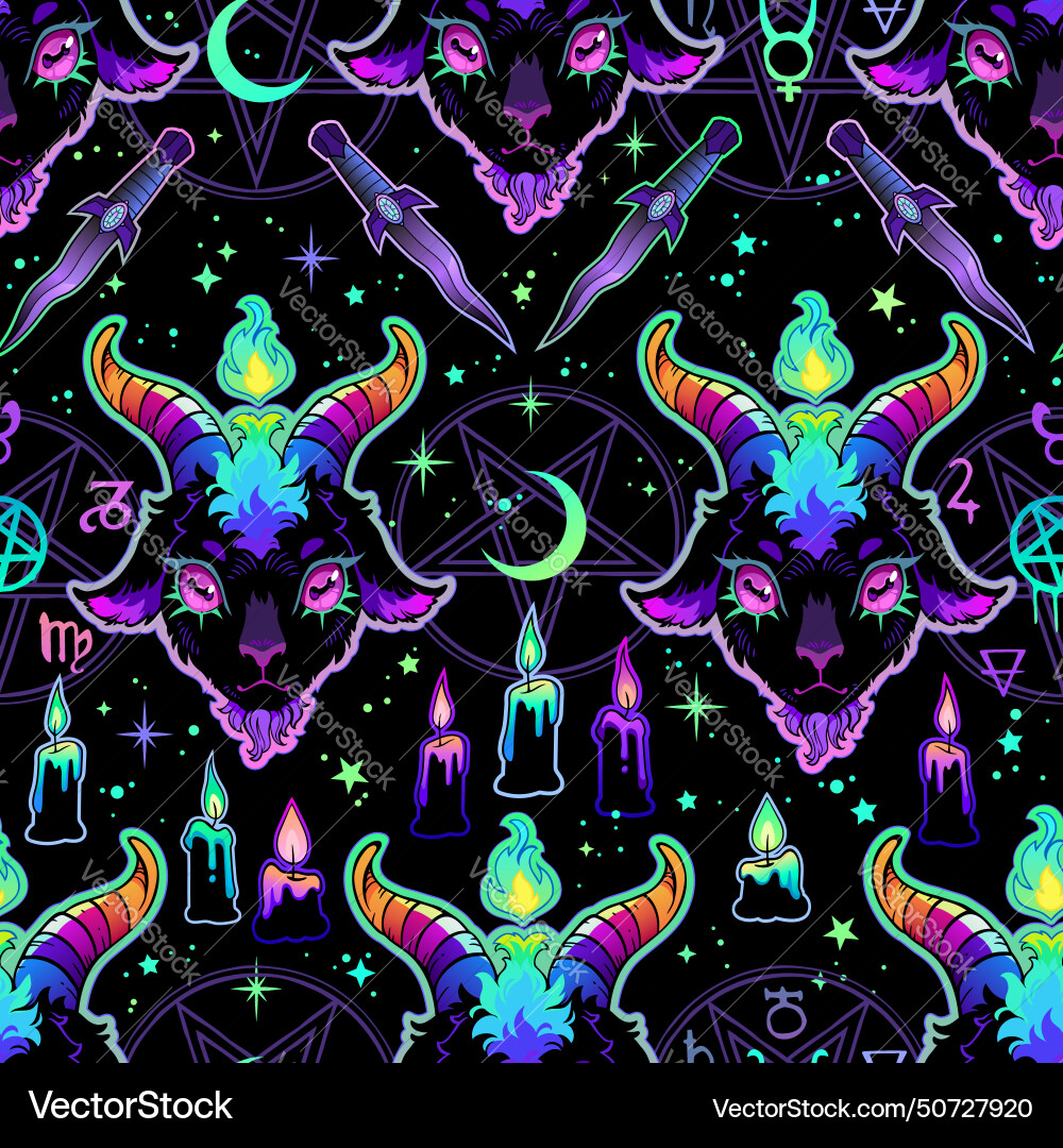 Seamless pattern cartoon devil and magic items Vector Image
