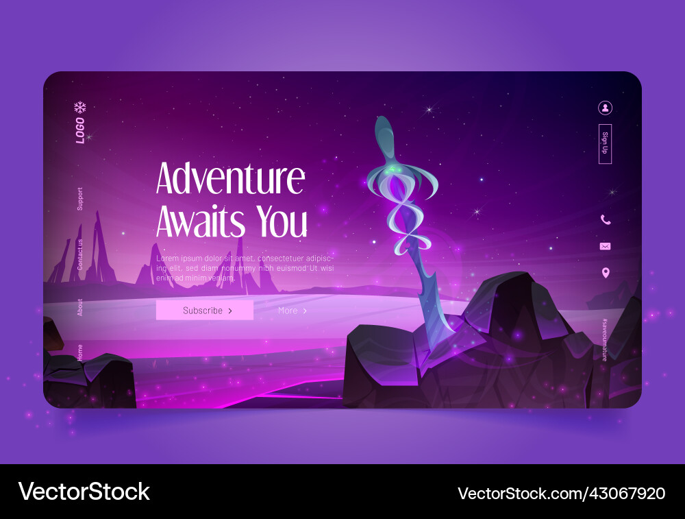 Sword in stone on alien planet surface adventure Vector Image