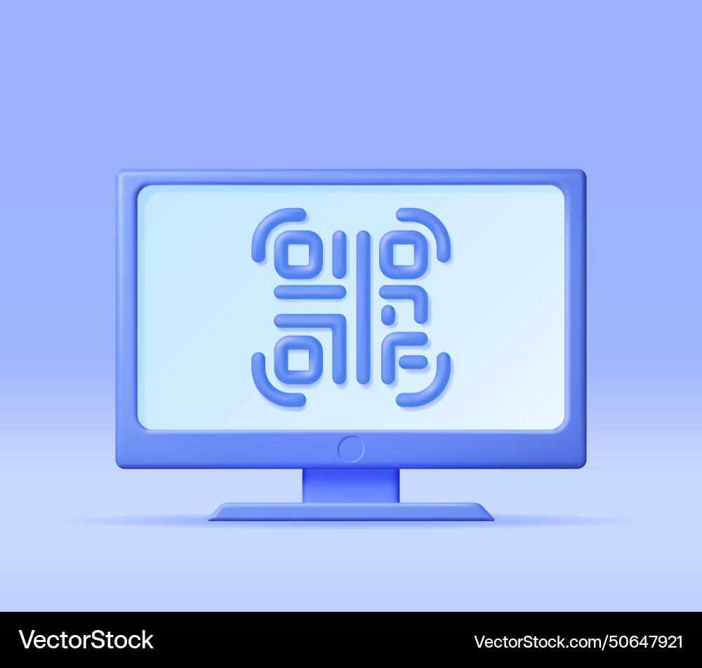 3d qr code icon on computer screen Royalty Free Vector Image