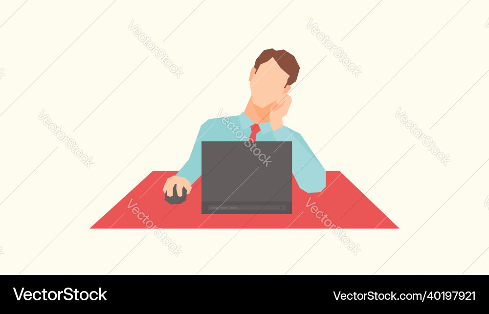 A bored office employee working on his laptop Vector Image