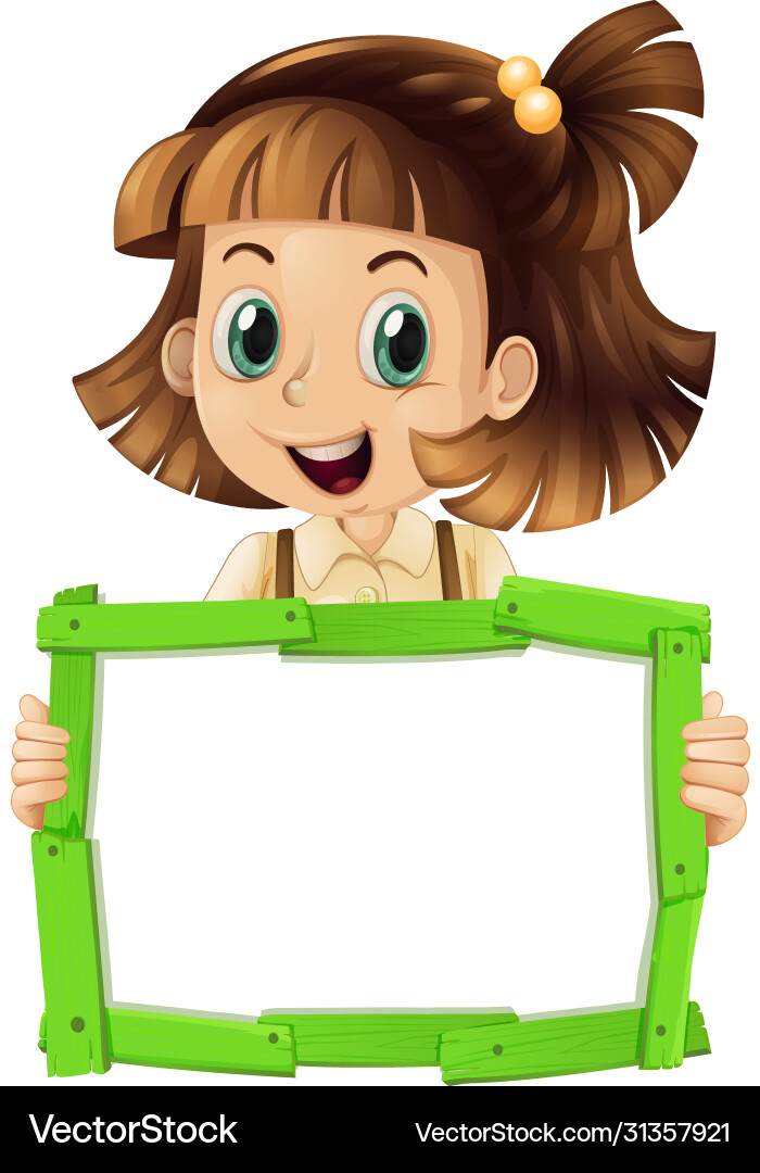 Blank sign template with cute girl on white Vector Image