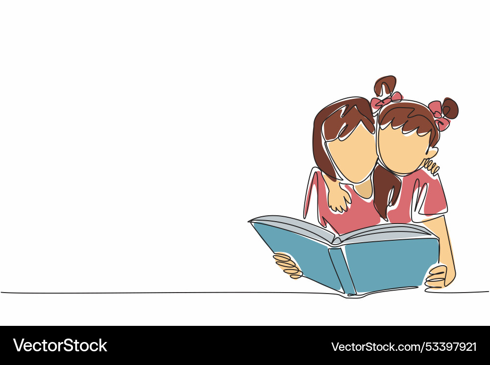 Continuous one line drawing daughter hugging her Vector Image