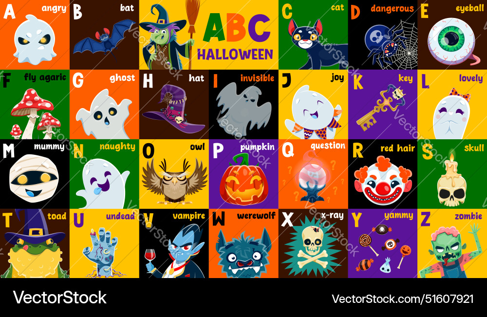 Halloween holiday alphabet abc letters kids type Vector Image