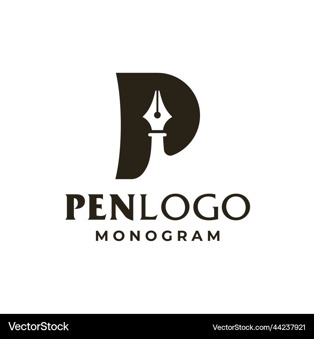 Initial letter p with pen writer logo design Vector Image