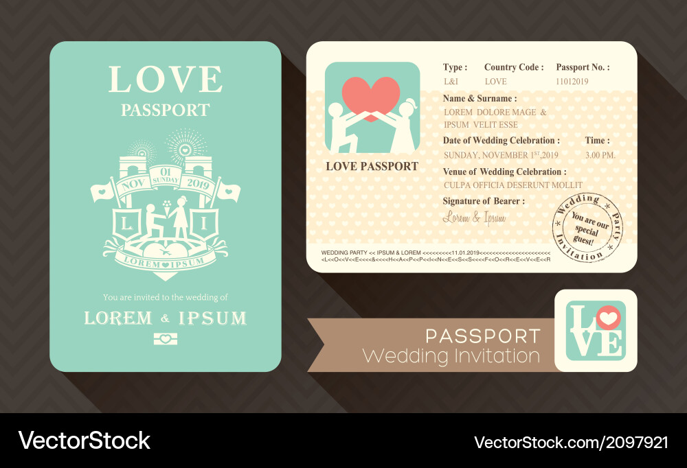 Passport Wedding Invitation - Travel Theme Vector Image