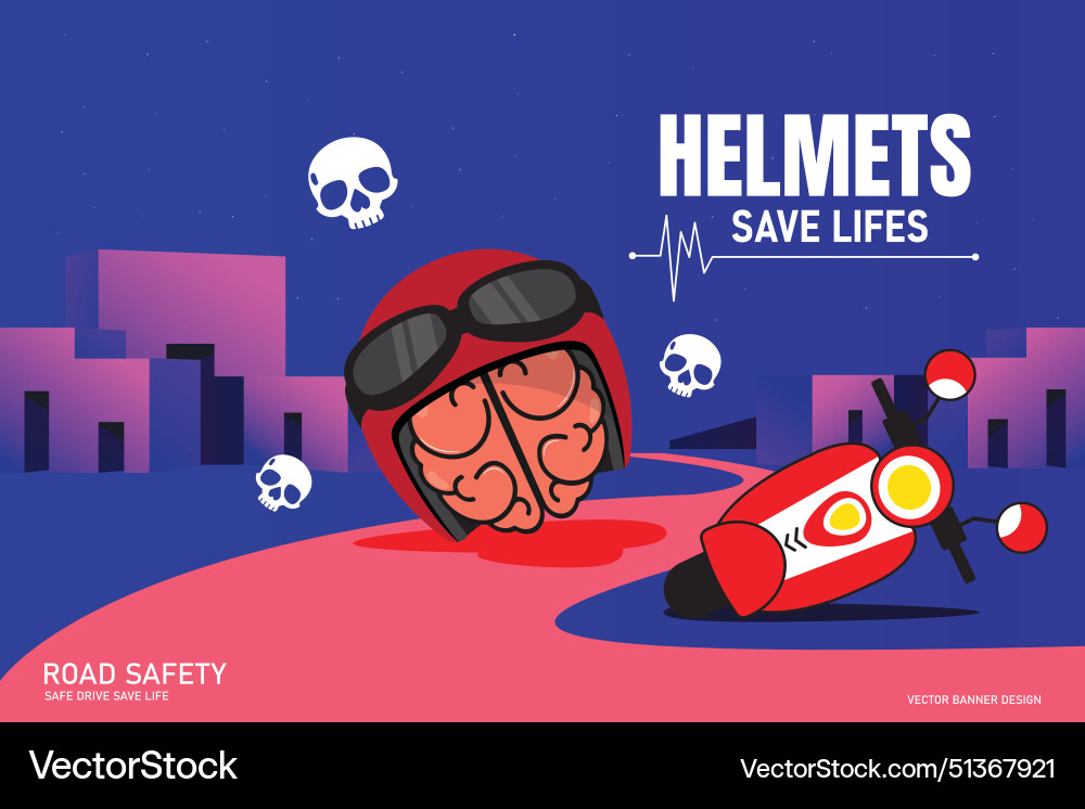 Road safety helmet awareness art Royalty Free Vector Image