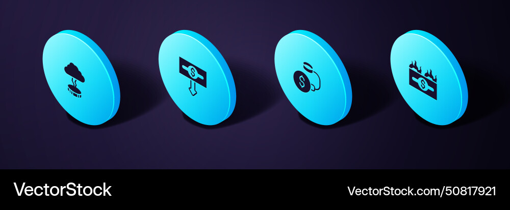 Set isometric burning dollar bill debt ball Vector Image