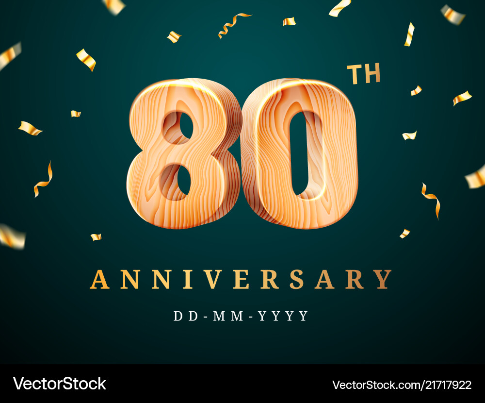 80th anniversary sign with falling confetti Vector Image