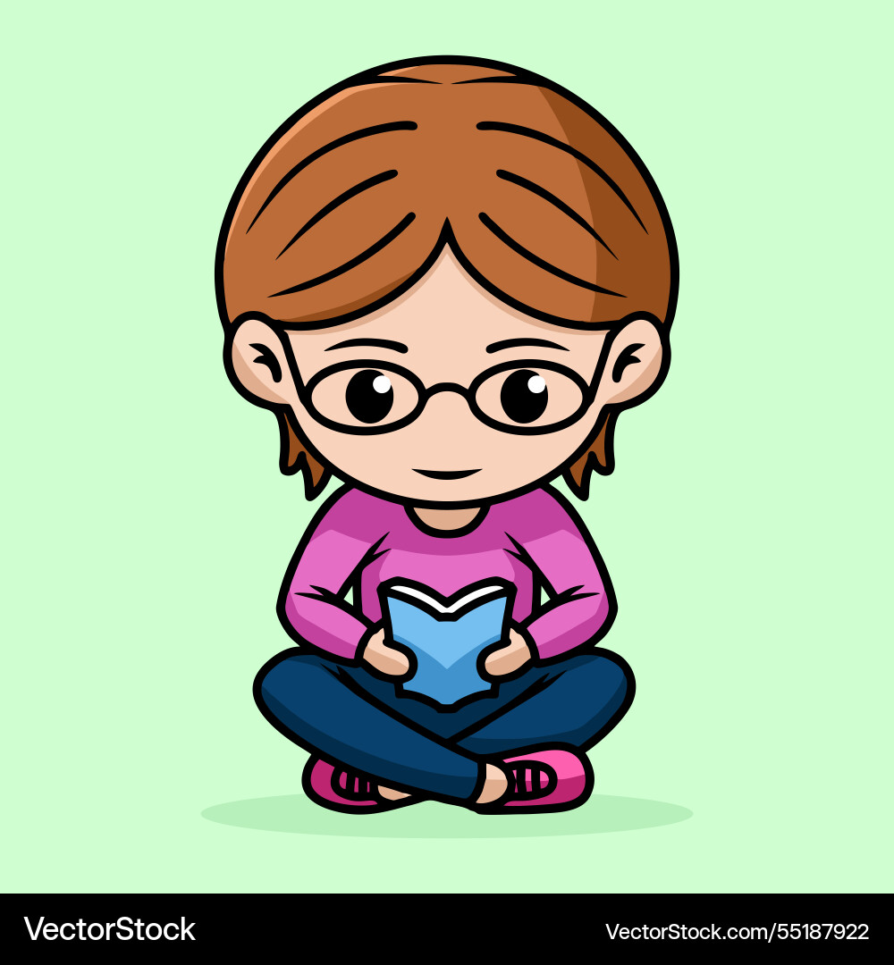 Bookworm chibi character reading a book sitting Vector Image