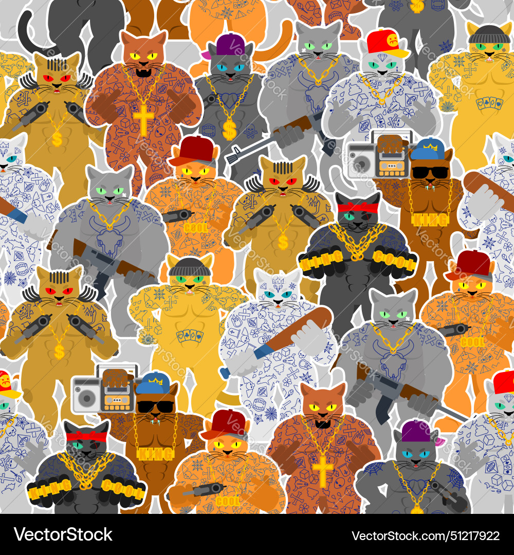 Cat gang pattern seamless gangsta background Vector Image