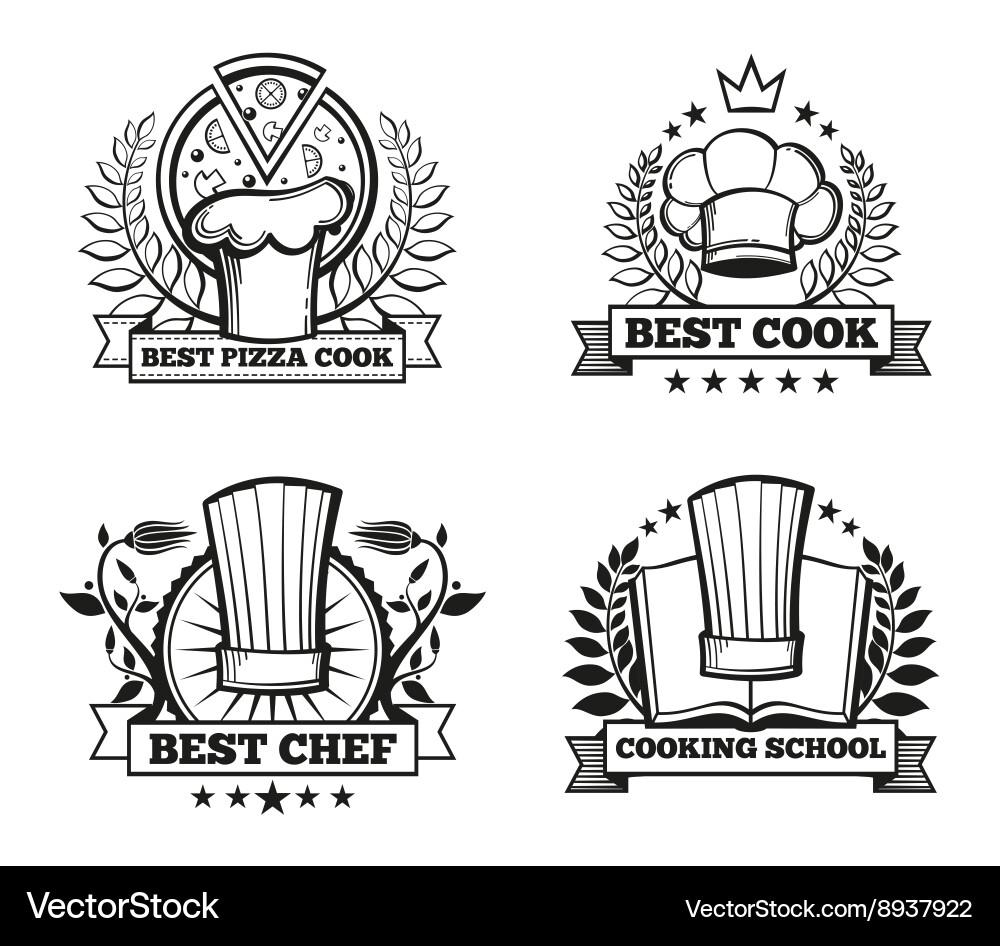 Chef hat labels template for restaurant Royalty Free Vector