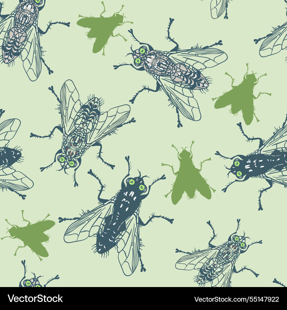 Fly seamless pattern insect silhouette Royalty Free Vector