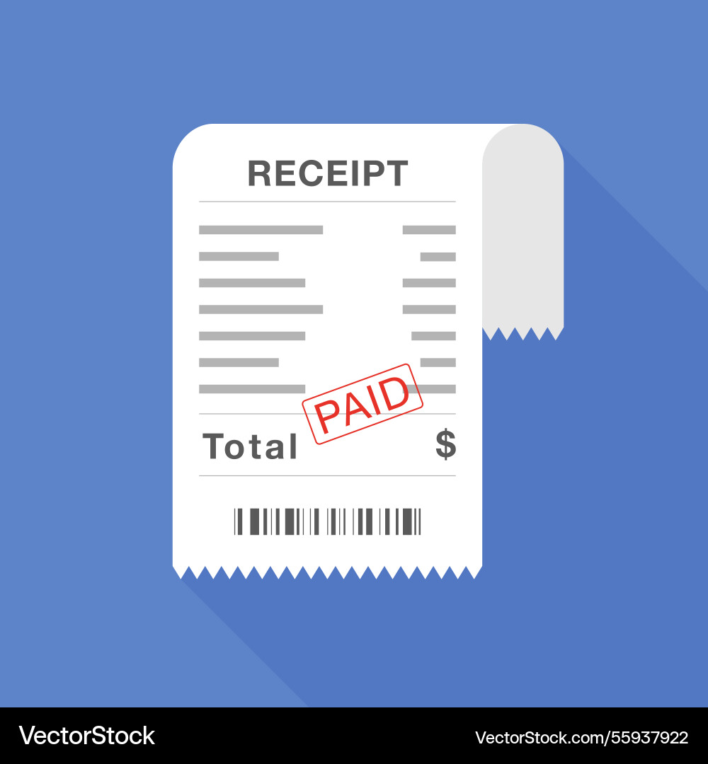 Folded receipt with paid stamp and barcode Vector Image