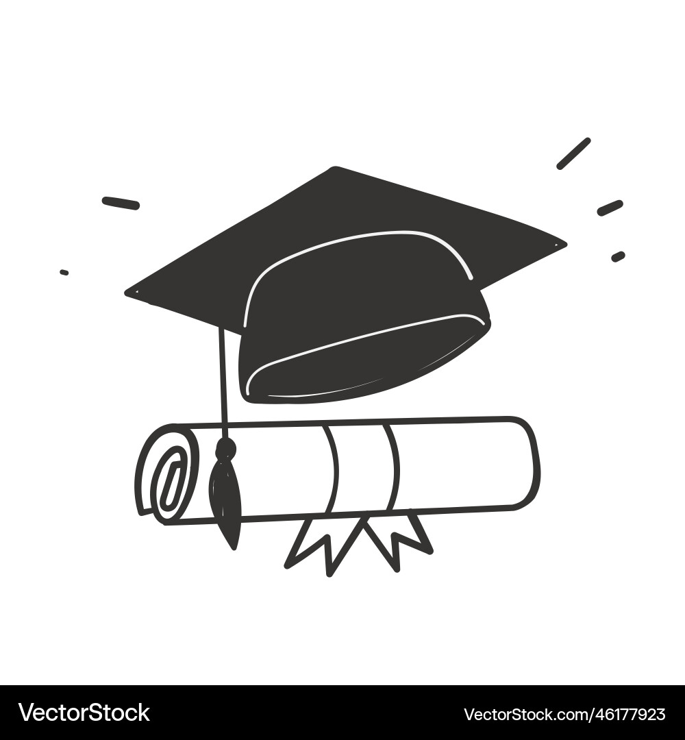 Hand drawn doodle graduation cap and a rolled Vector Image
