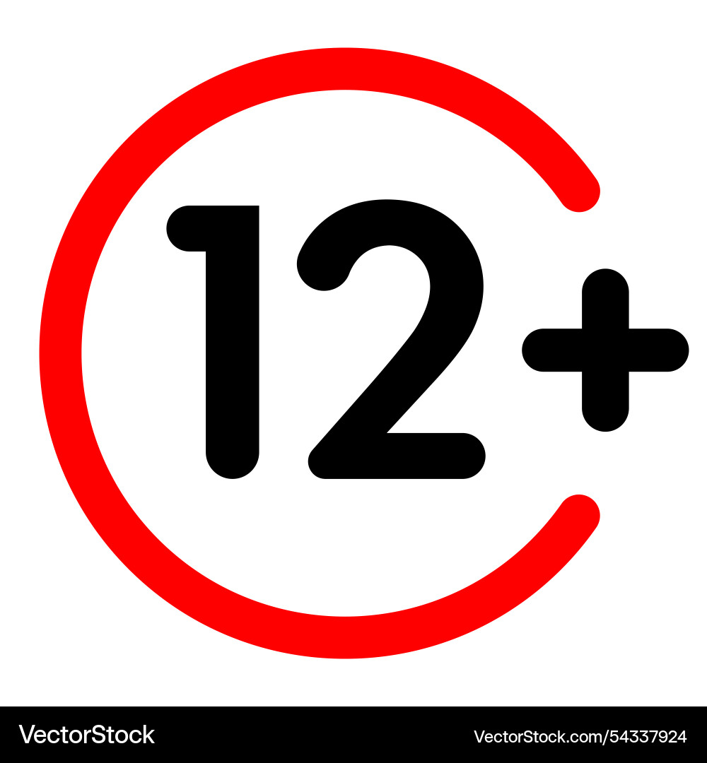 Age limit sign color style restriction 12 plus Vector Image