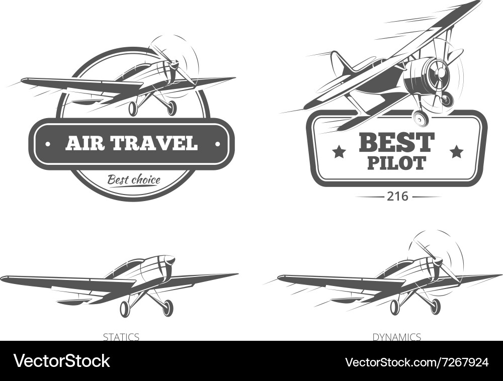 Aviation badges logos emblems labels Royalty Free Vector