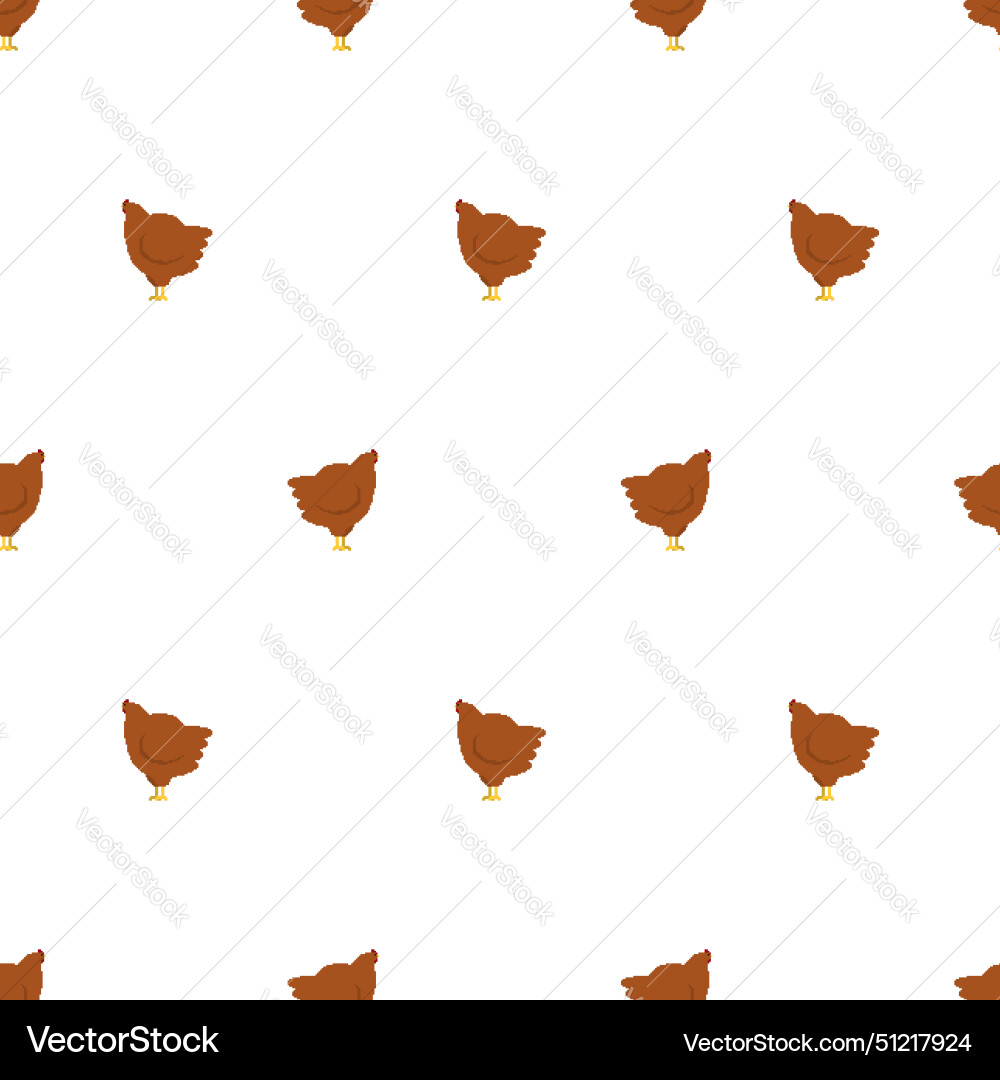 Hen pixel art pattern seamless chicken pixelated Vector Image
