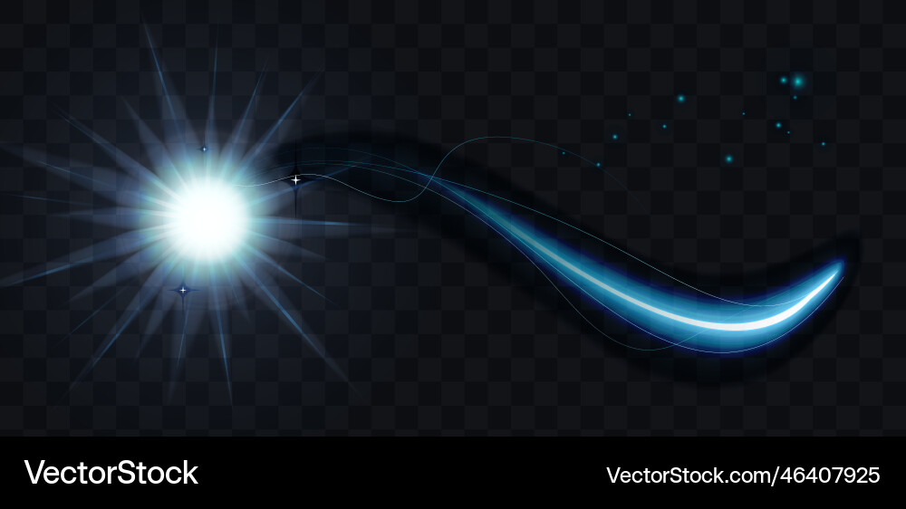 Blue neon comet with luminous trail of wave shape Vector Image