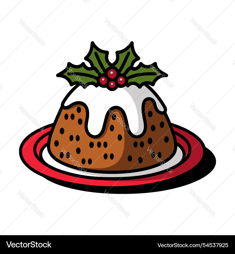 Christmas pudding with holly Royalty Free Vector Image