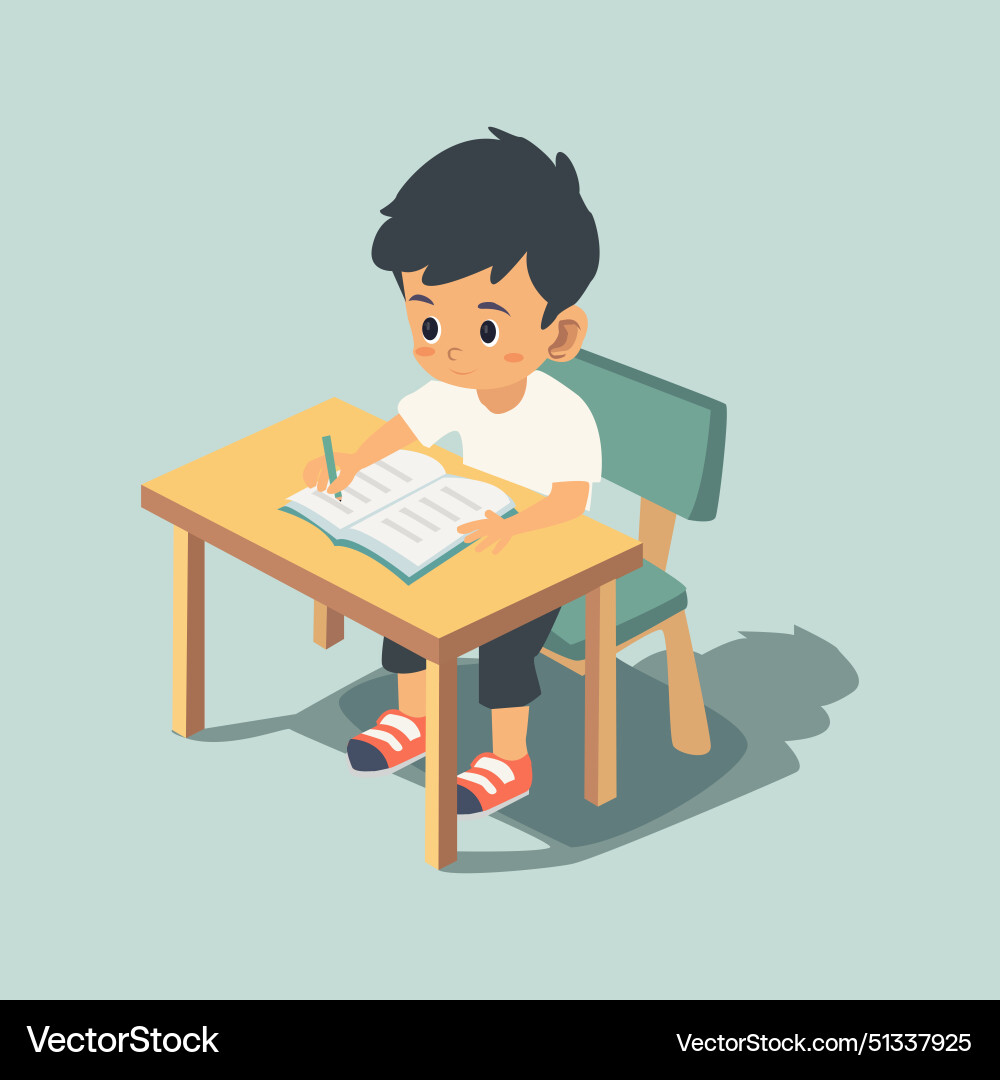 Depicts a young boy studies Royalty Free Vector Image