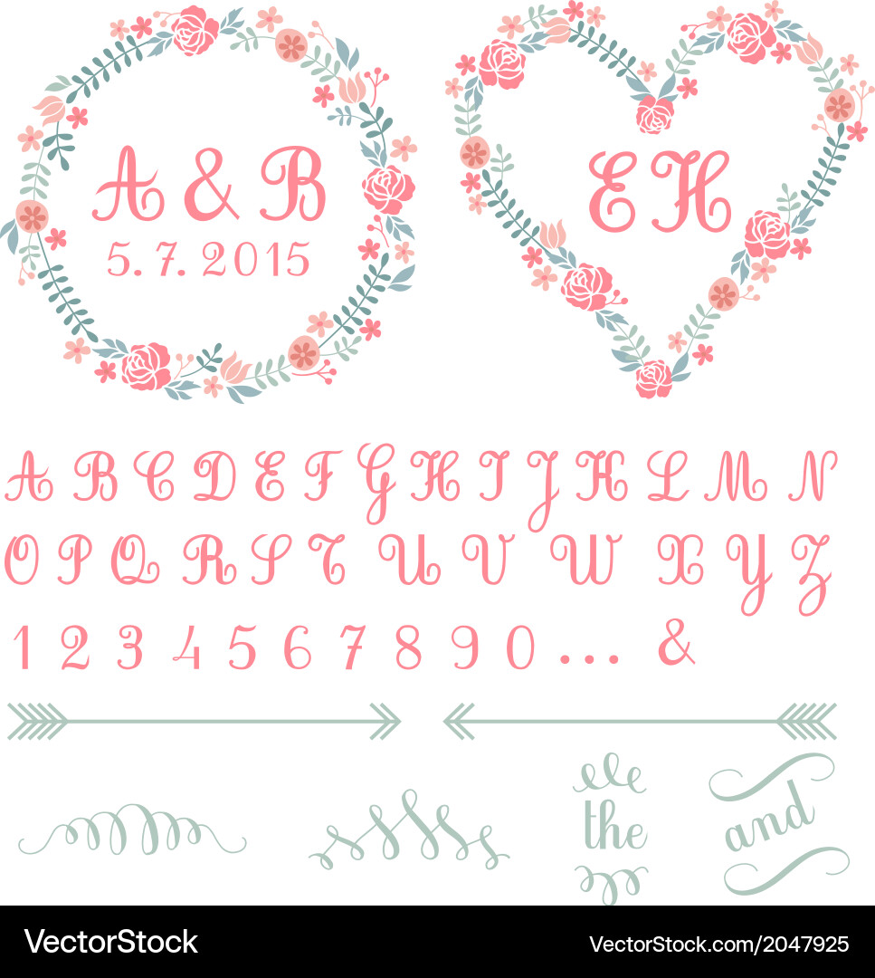 Monogram in floral frames set Royalty Free Vector Image