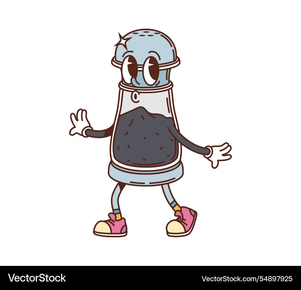 Retro groovy pepper shaker kitchenware character Vector Image