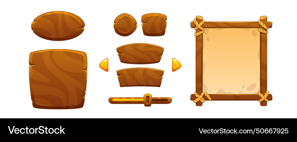 Wooden game ui design elements Royalty Free Vector Image