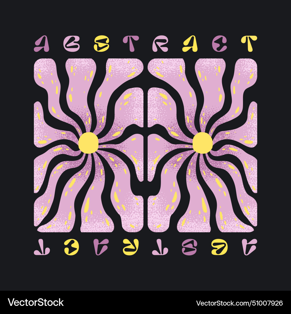 Abstract art with hand drawn groovy flowers Vector Image