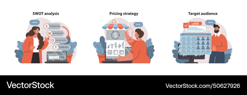 Business strategy set flat Royalty Free Vector Image