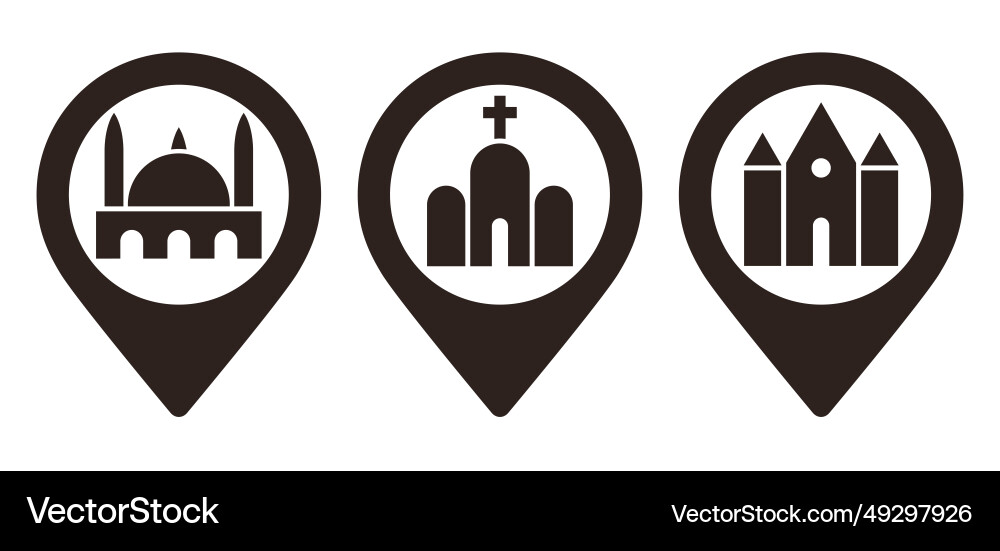 Mosque church and synagogue map pins landmark Vector Image