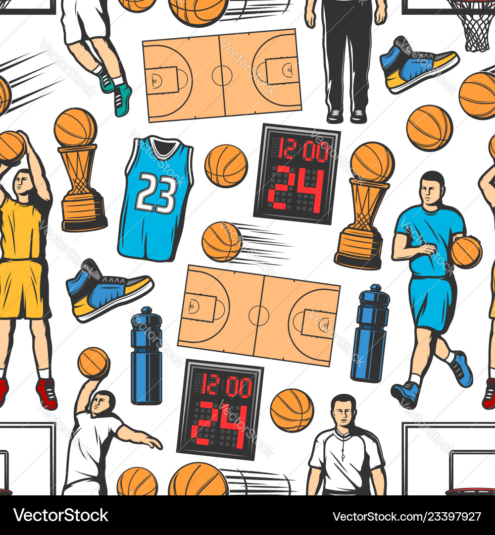 Basketball player ball trophy seamless pattern Vector Image