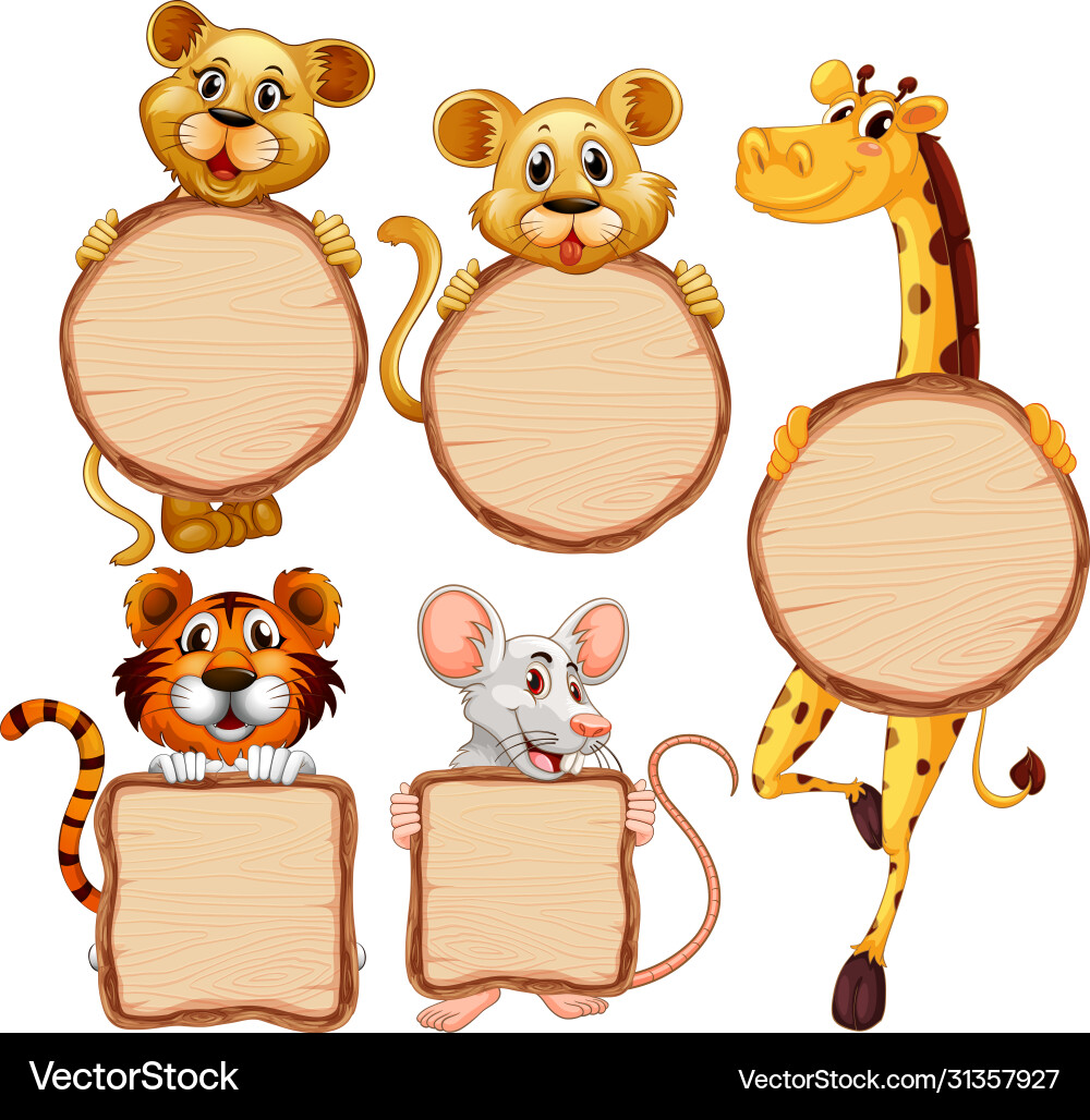 Blank sign template with many animals on white Vector Image