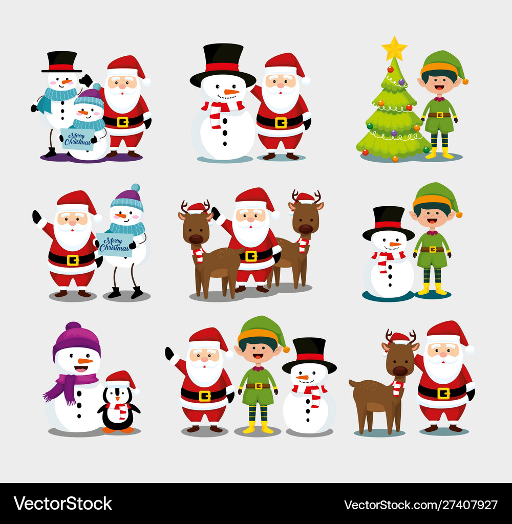Bundle christmas with santa claus and set – Royalty-Free Vector ...