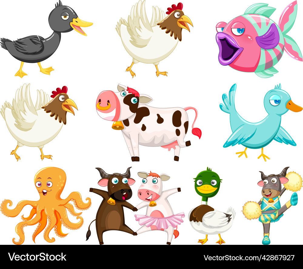 Cute animals with happy smile Royalty Free Vector Image