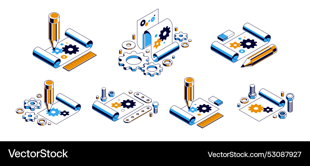 Mechanical engineering project concept set engine Vector Image