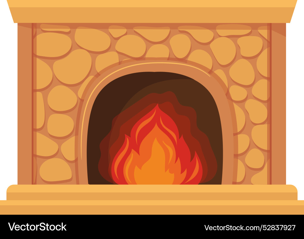 Old house fireplace with cartoon burning fire Vector Image