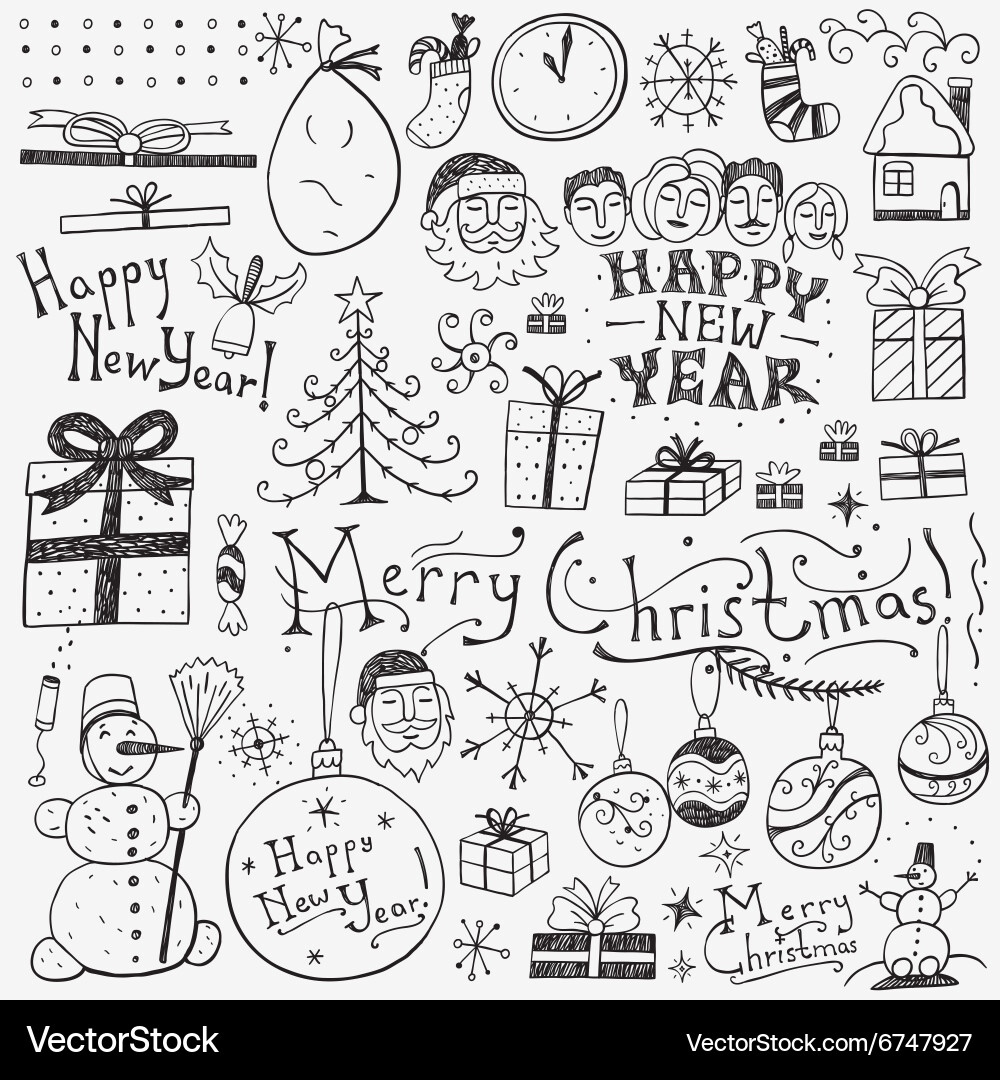 Winter holidays doodles Royalty Free Vector Image