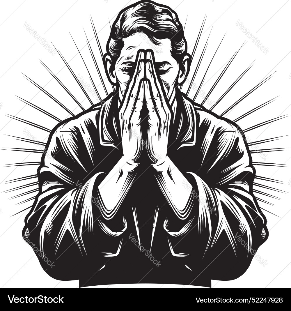 Divine dynamics praying man hands logo in black Vector Image