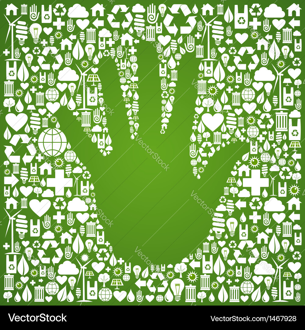 Hand with green icons background Royalty Free Vector Image