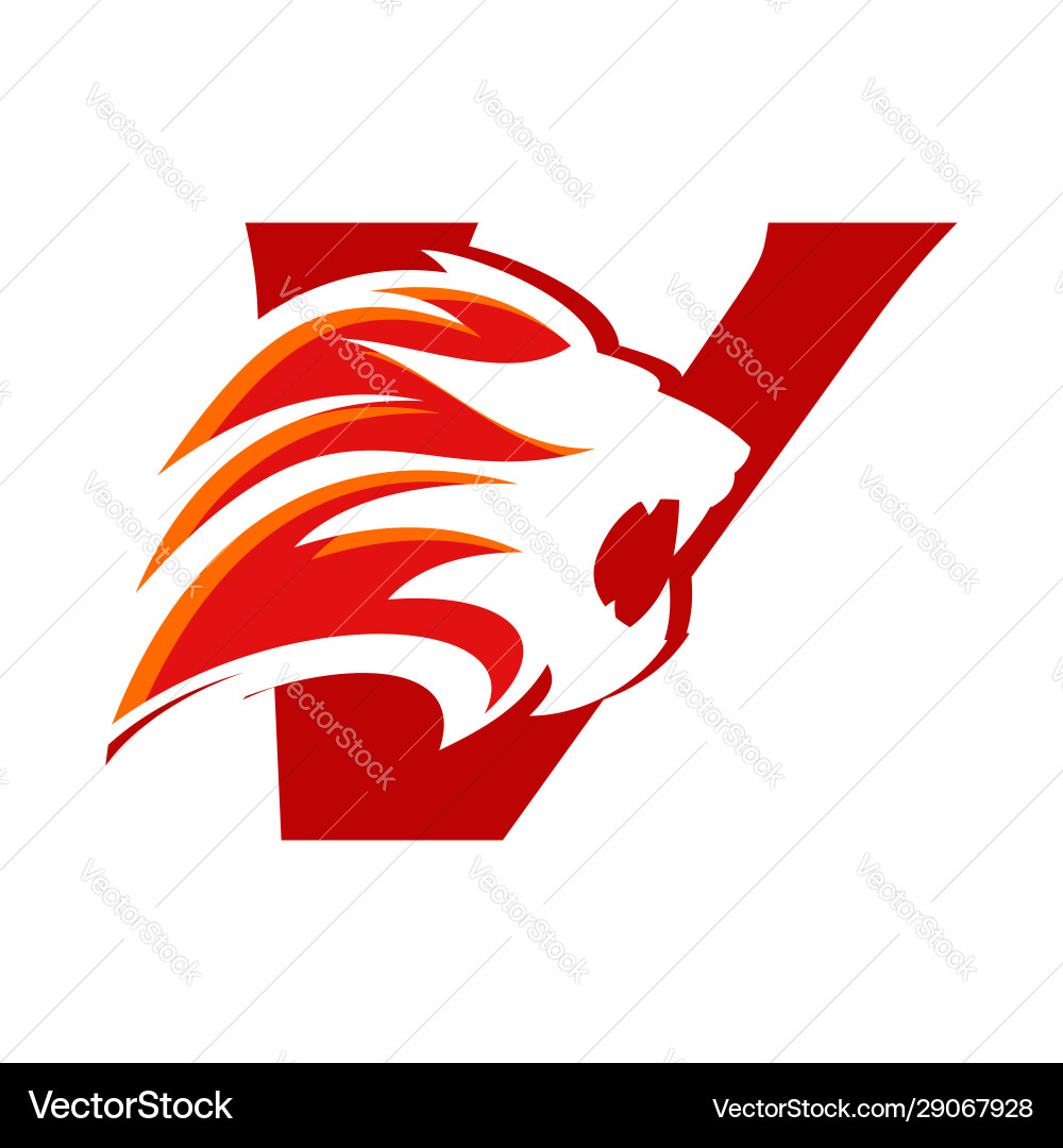 Initial v red lion logo Royalty Free Vector Image