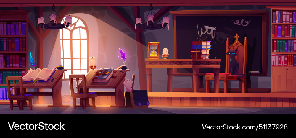 Magic school room interior for wizard study Vector Image