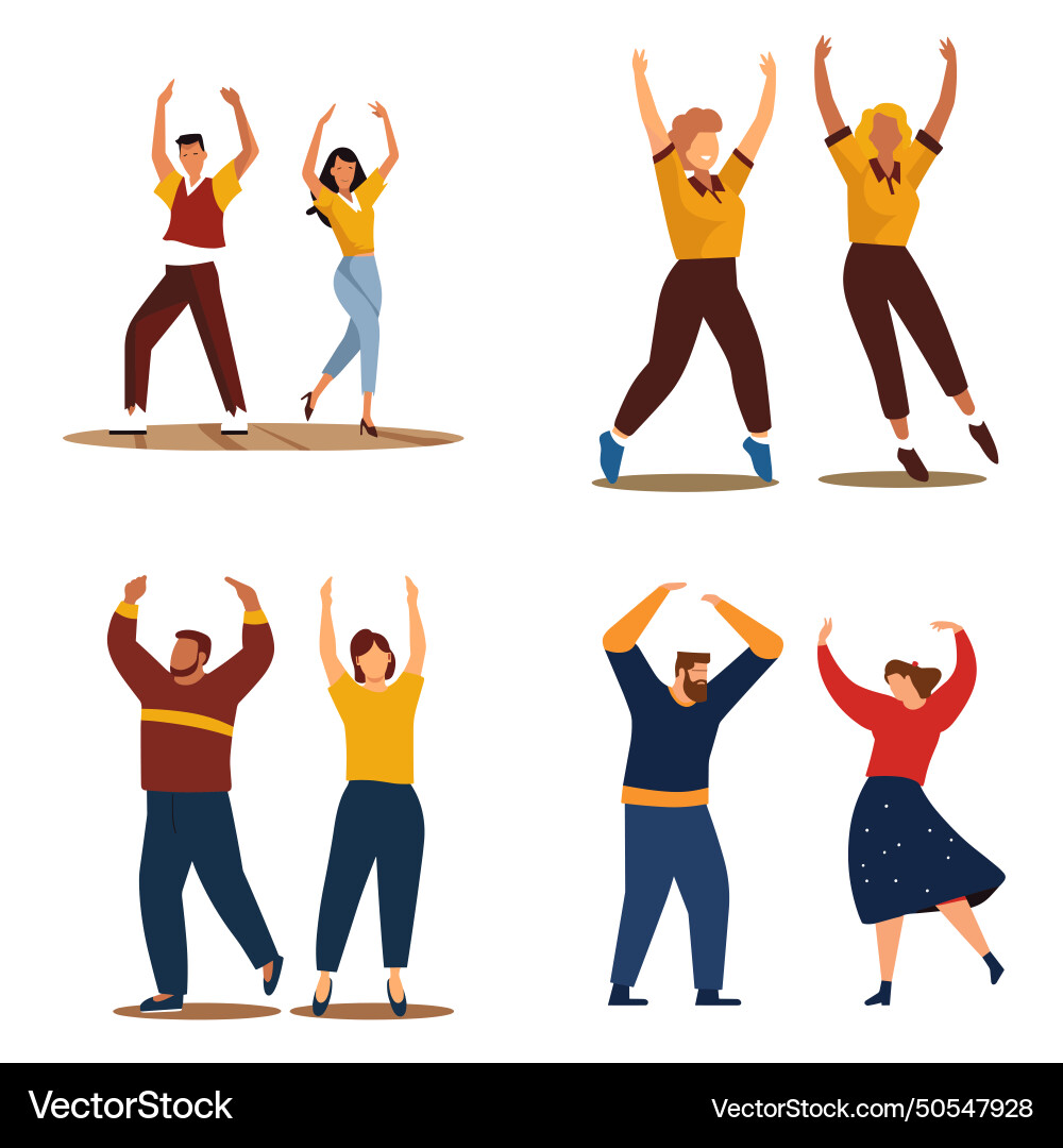 People dancing joyfully three men women Royalty Free Vector
