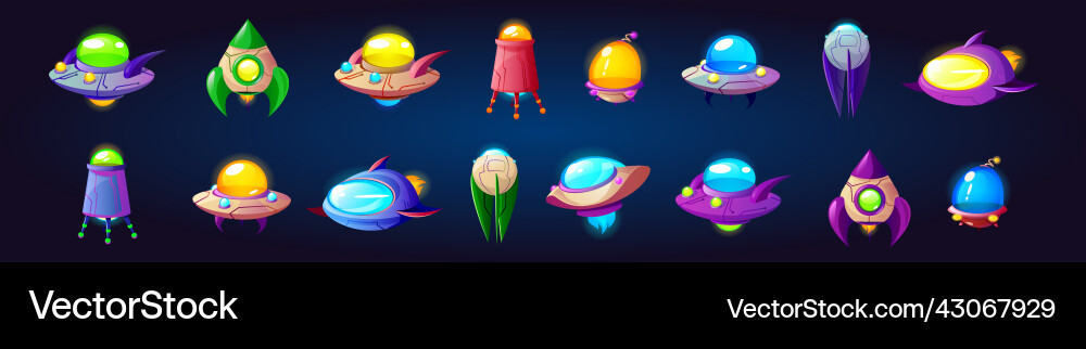 Alien spaceship ufo game icons set Royalty Free Vector Image