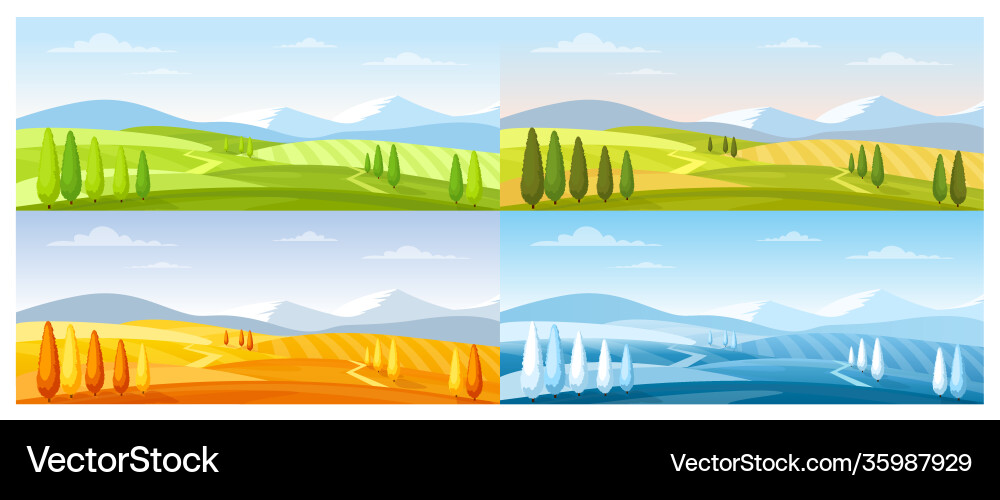 Cartoon summer spring autumn winter scenes Vector Image