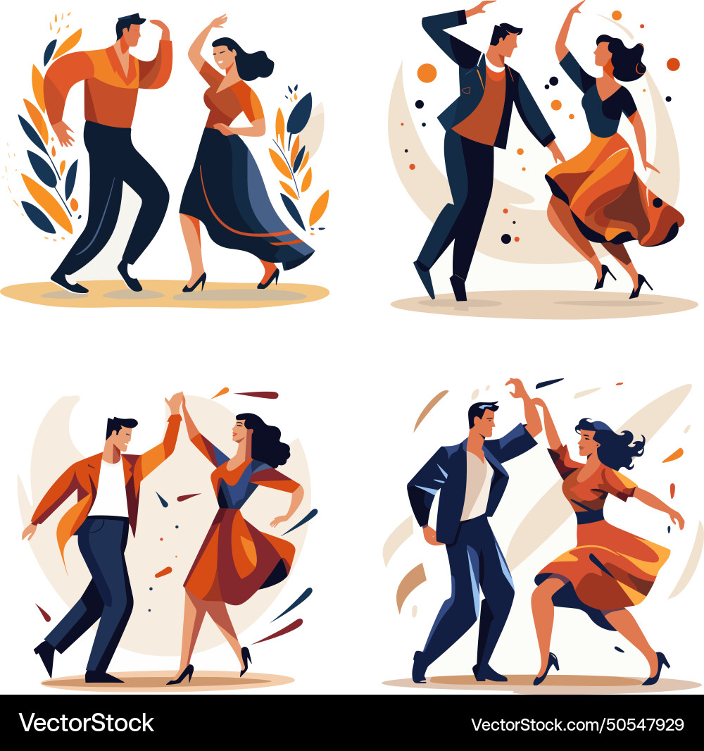 Couples dancing salsa vibrant clothing latin Vector Image