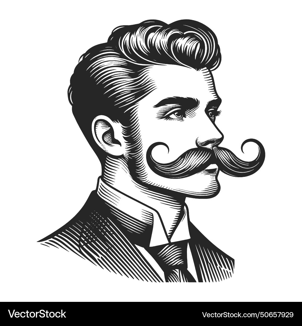 Old fashioned gentleman mustache sketch Royalty Free Vector