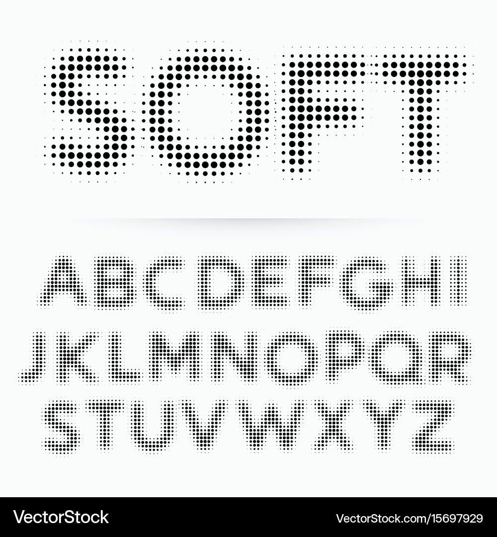 Soft alphabet font made in halftone style Vector Image