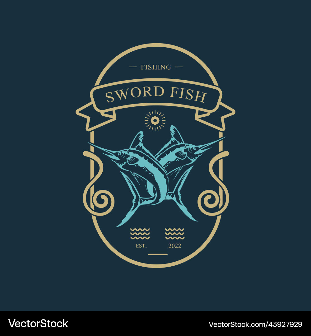 Two crossed swordfish hook lure monochrome Vector Image