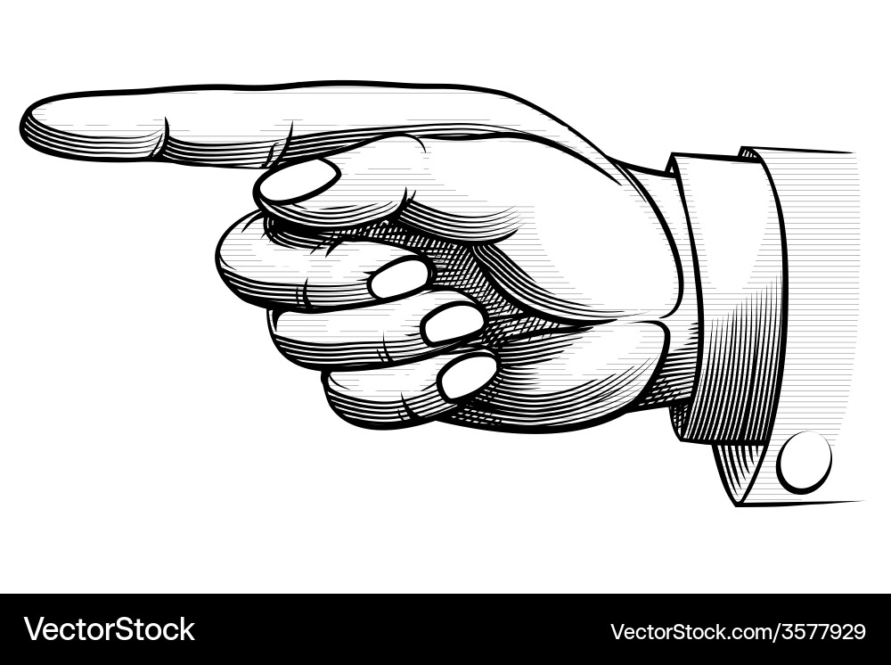 Vintage hand-drawn hand pointing left Royalty Free Vector